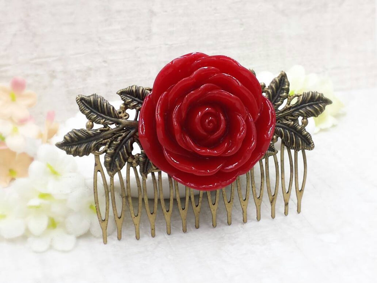 Red Rose Hair Comb Vintage Style Classic Red Flower Hair Comb - Etsy