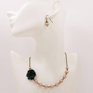Forest Green Flower Necklace Greenery Floral Gold Gold Pearl Necklace ...