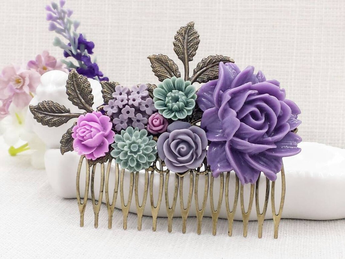 Purple and Blue Hair Comb Fuchsia Violet Rose Hair Accessory - Etsy