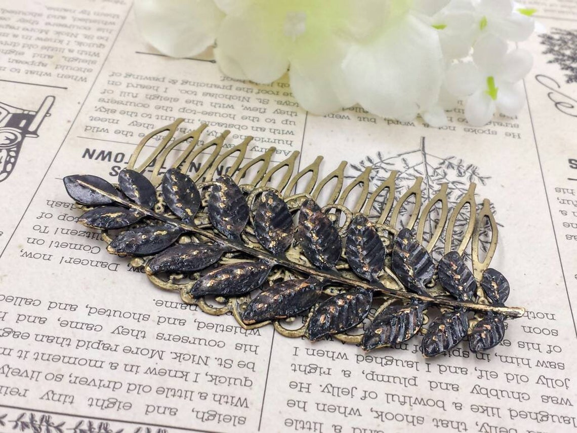 Black and Gold Leaf Comb Black Branch Comb Black Patina Leaf | Etsy