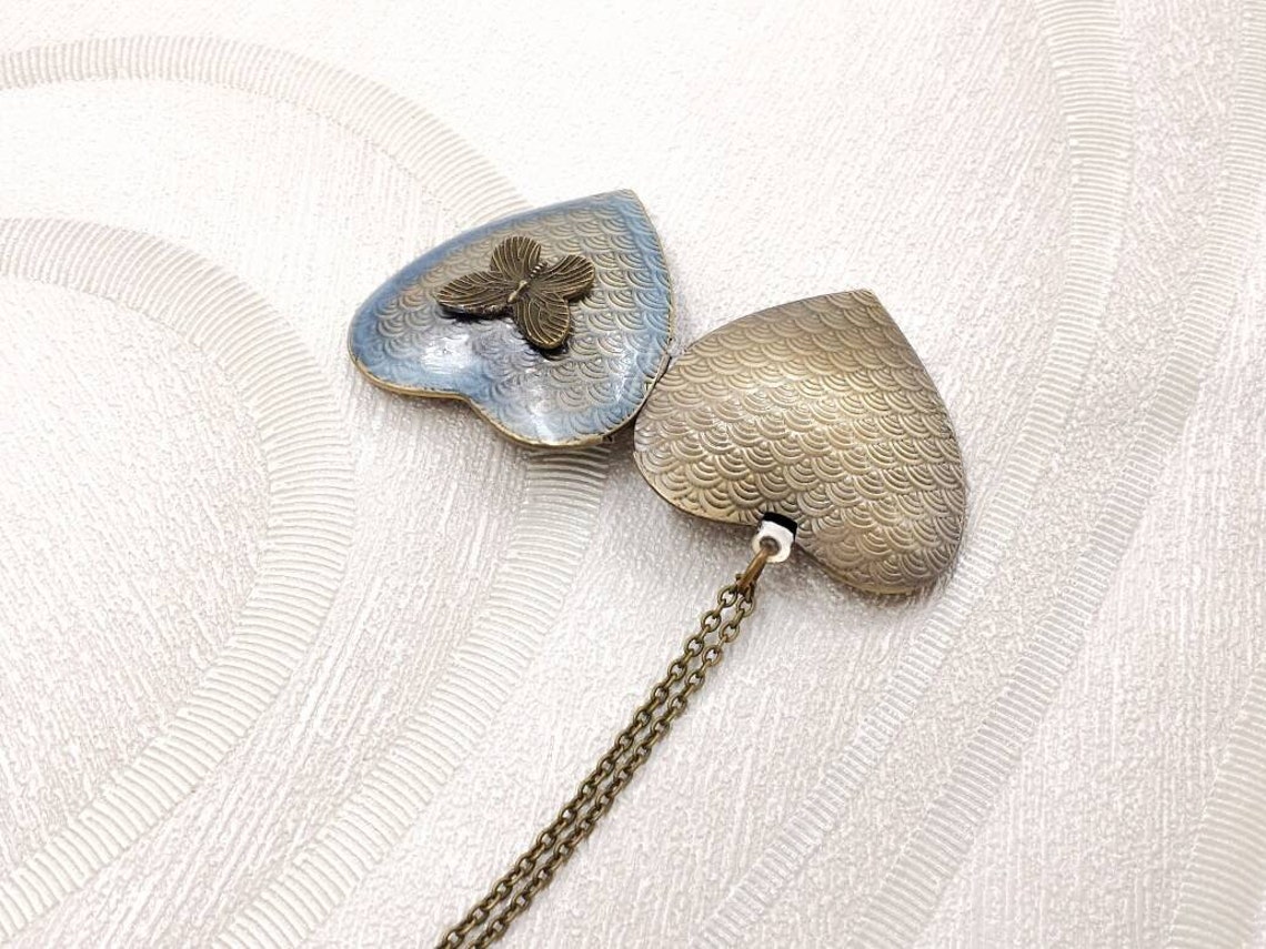 Ocean Butterfly Heart Locket Necklace- Sea Blue Wave Boho Romantic ...