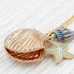 Seashell Locket Necklace Gold Sea Shell Pendant Necklace - Etsy