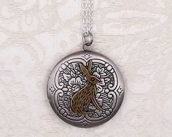 Silver Rabbit Locket Floral Bunny Antique Silver Locket Hare Keepsake ...