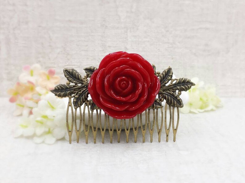 Red Rose Hair Comb Vintage Style Classic Red Flower Hair Comb - Etsy