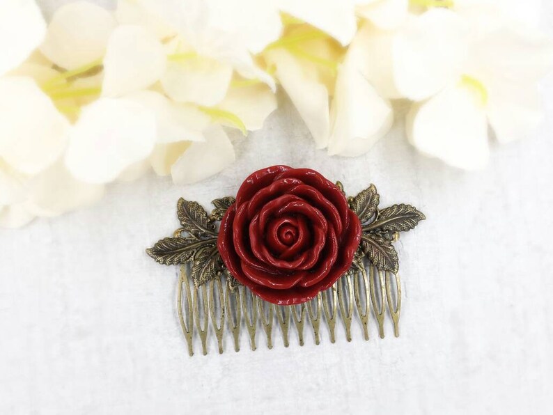 Red Rose Hair Comb Vintage Style Classic Red Flower Hair Comb - Etsy
