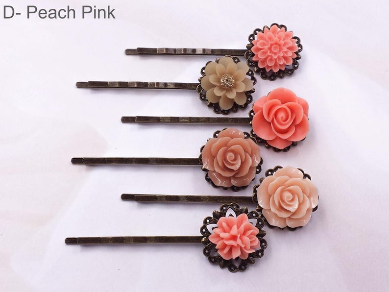 Blush Bobby Pin Set- Pink Flower Decorative Hair Accessory Boho Vintage ...
