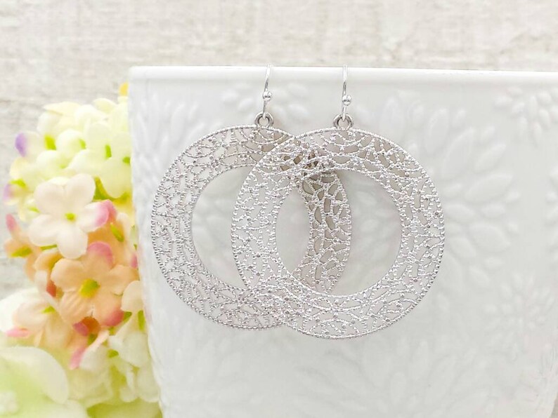 Silver Filigree Earrings Large Silver Lace Round Filigree - Etsy