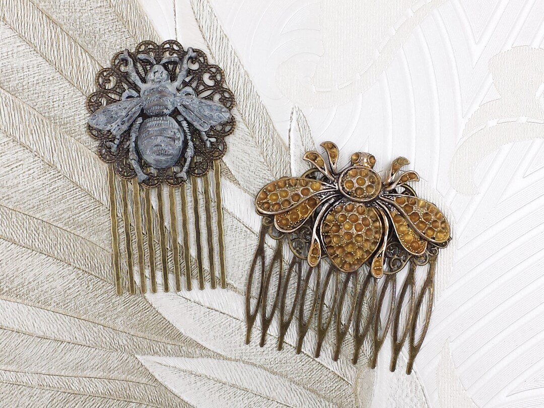 Bee Hair Comb one Piece Rustic Patina Honeybee Hair Accessory Antiqued ...