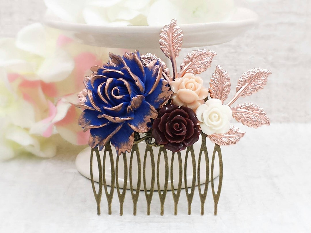 Navy Blue Hair Comb Rose Gold and Blue Wedding Burgundy Dark - Etsy