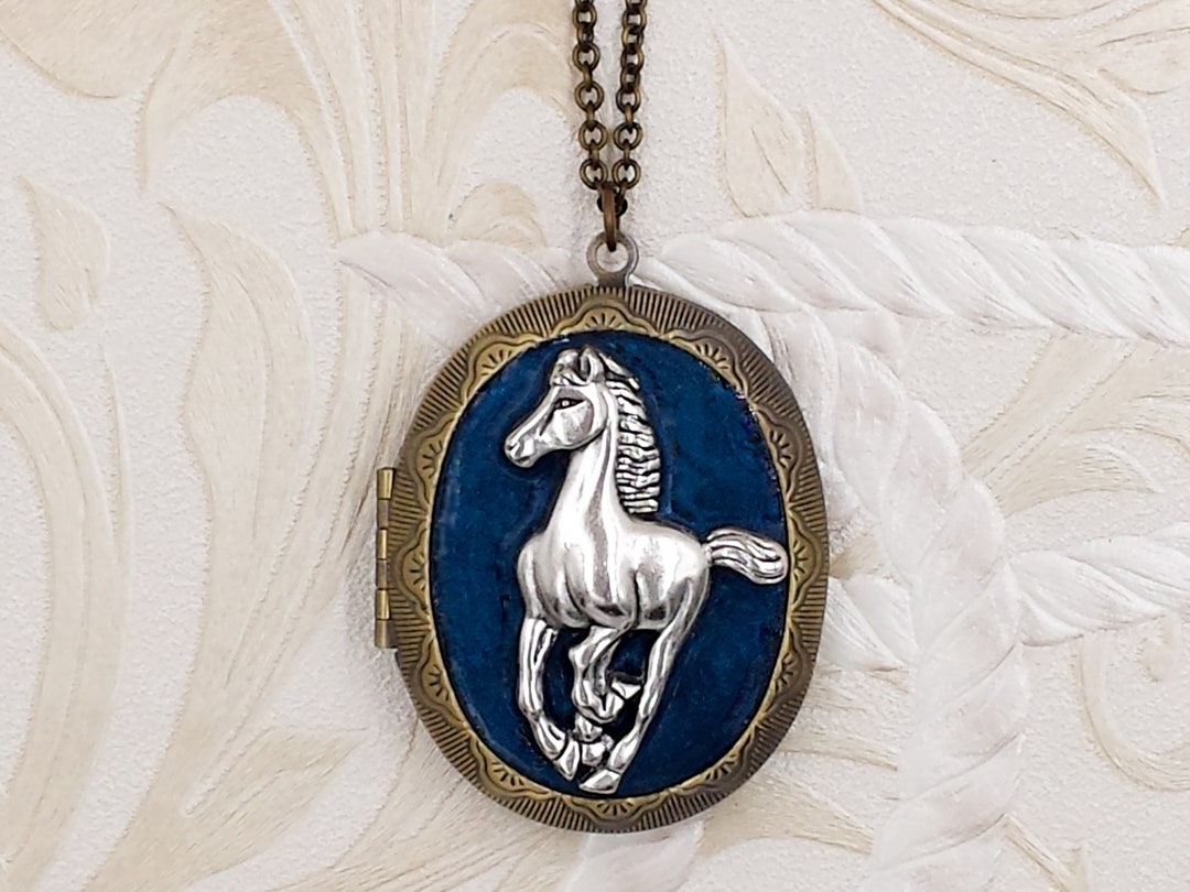 Horse Locket Stallion Pony Large Round Photo Locket Keepsake Statement ...