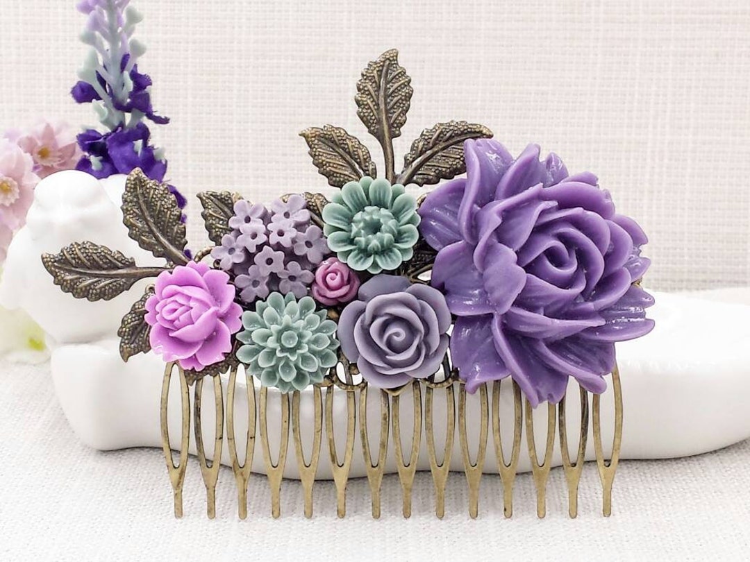 Purple and Blue Hair Comb Fuchsia Violet Rose Hair Accessory - Etsy