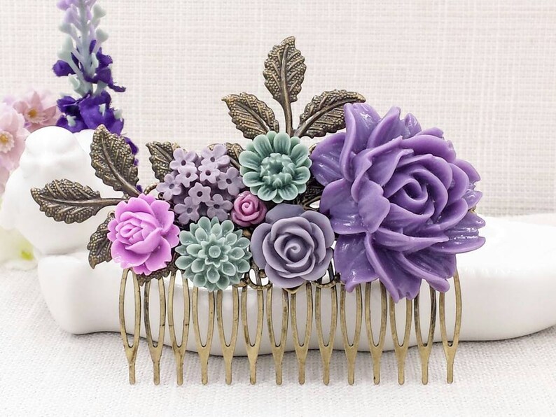 Purple and Blue Hair Comb Fuchsia Violet Rose Hair Accessory - Etsy