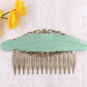 Feather Comb 3 Colors Verdigris Patina Large Feather Hair Comb Teal ...