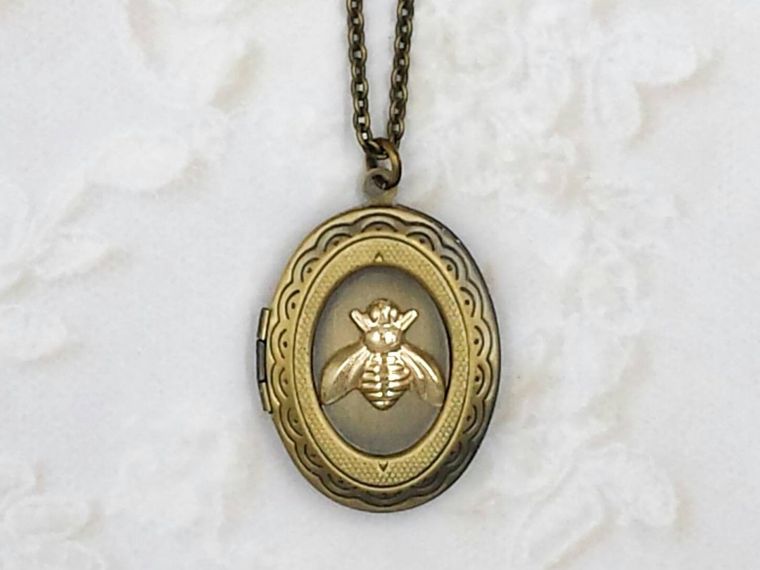Bee Locket Necklace Bumblebee Pendant Necklace Vintage Inspired Honey ...