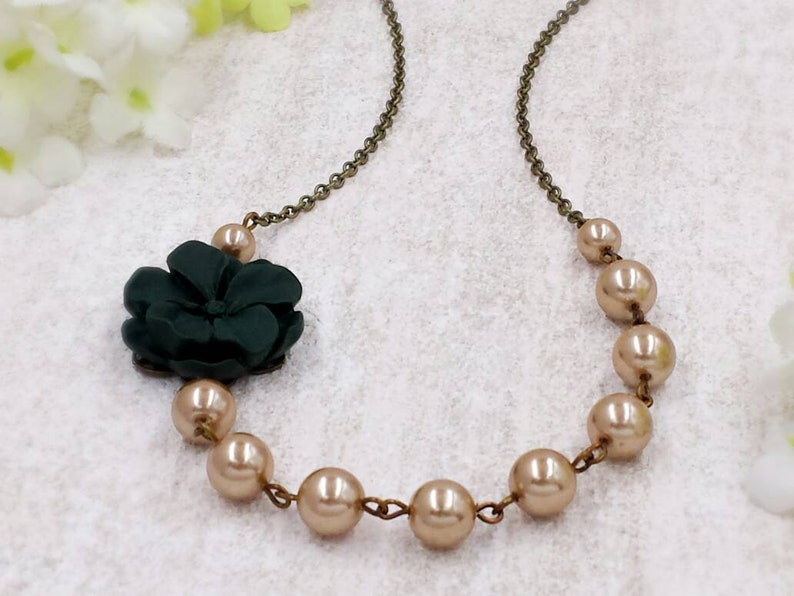 Forest Green Flower Necklace Greenery Floral Gold Gold Pearl | Etsy