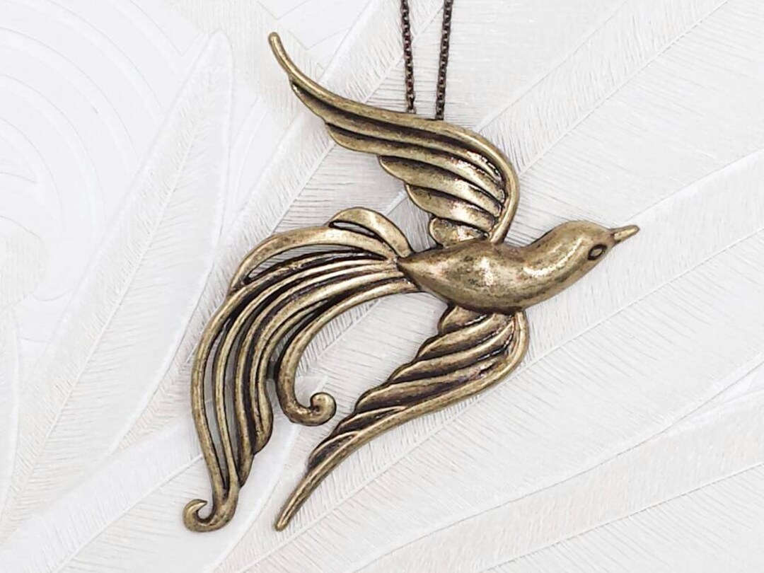 Phoenix Necklace Large Bird Necklace Flying Bird Pendant Nature ...