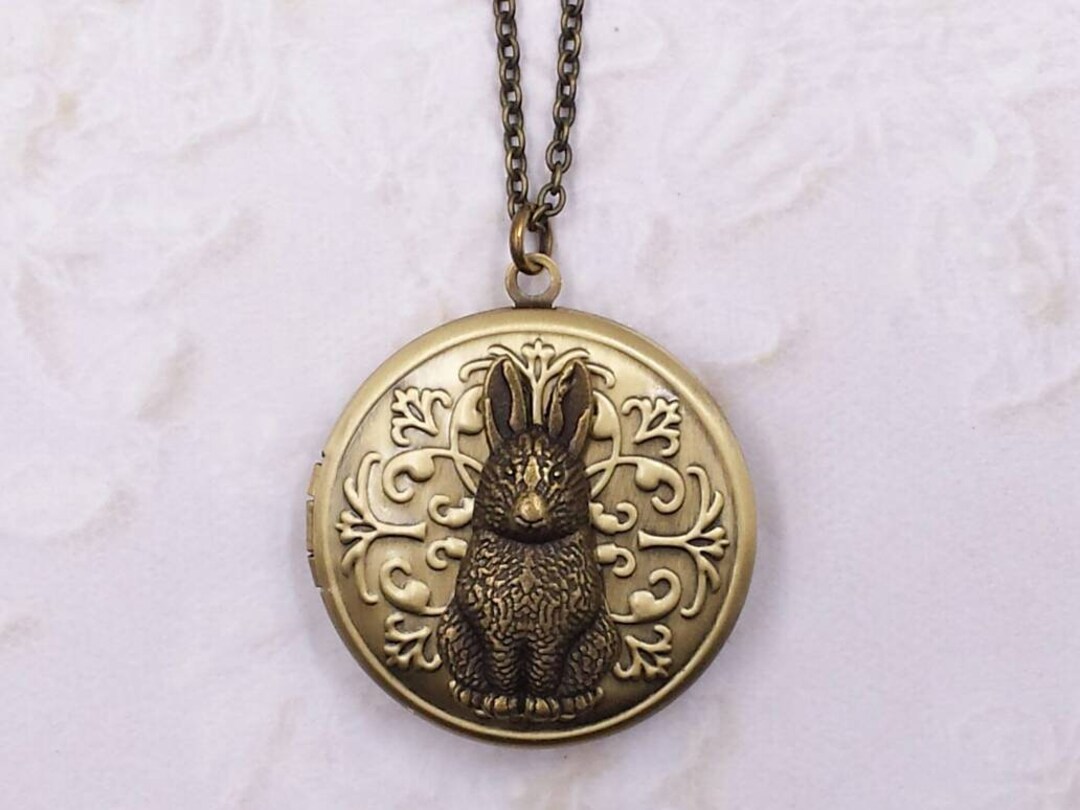 Rabbit Locket Bunny Locket Necklace Spring Floral Jewelry Easter Hare ...