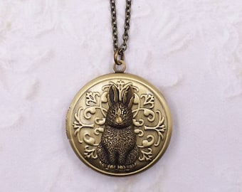 Silver Rabbit Locket Floral Bunny Antique Silver Locket Hare Keepsake ...
