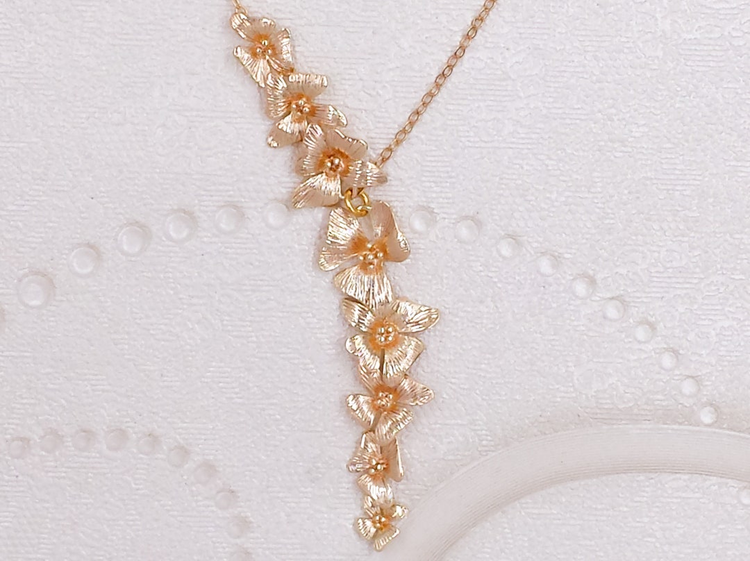 Orchid Flower Necklace Shiny Gold Flower Statement Necklace ...