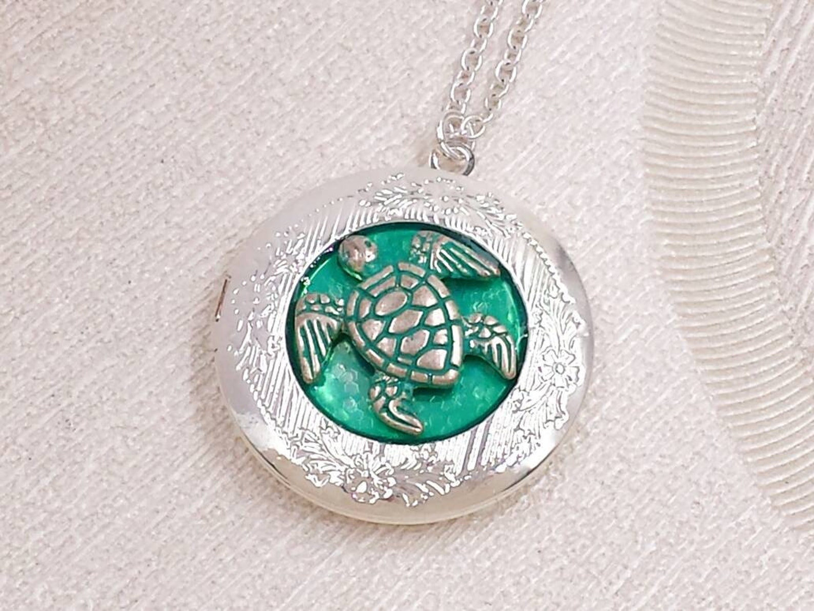 Turtle Locket Necklace- Seafoam Green Turquoise Ocean Reptile Jewelry ...