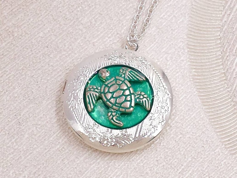 Turtle Locket Necklace- Seafoam Green Turquoise Ocean Reptile Jewelry ...