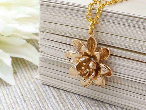 Gold Lotus Flower Necklace Gold Flower Necklace Yoga Lotus | Etsy