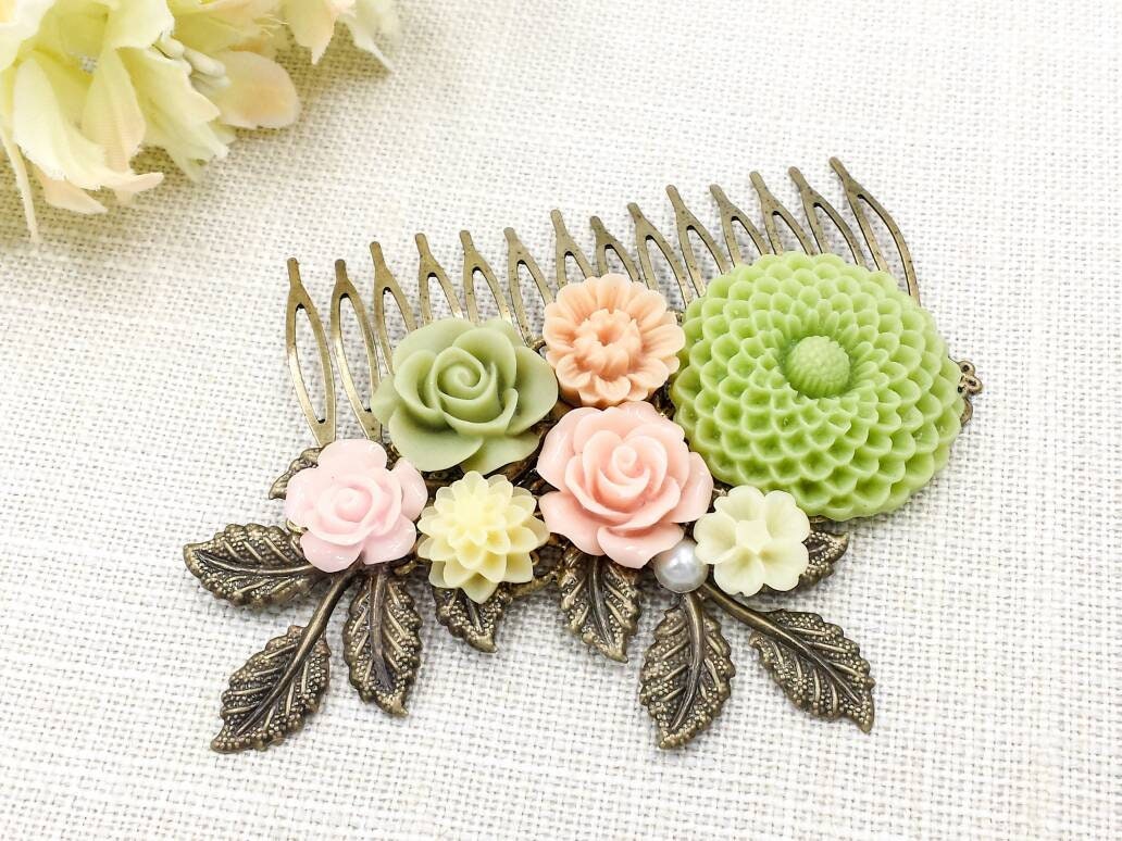 Dahlia Hair Comb Spring Green Chrysanthemum Flower Hair Comb | Etsy