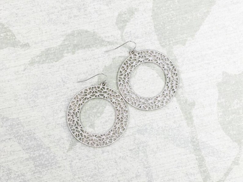 Silver Filigree Earrings Large Silver Lace Round Filigree - Etsy