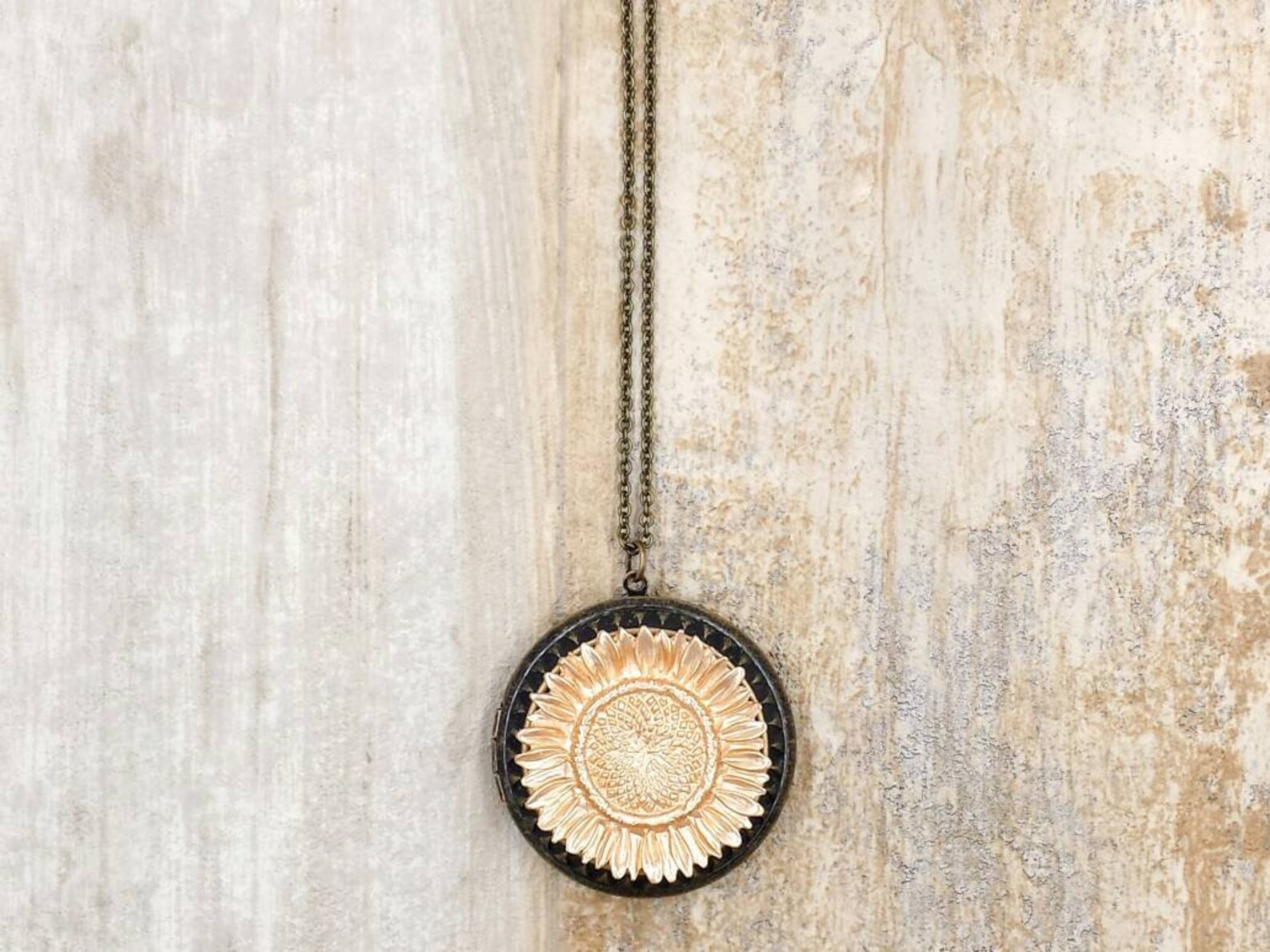 Sunflower Locket Necklace Sunflower Necklace Large Round - Etsy