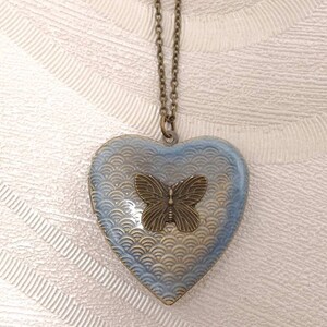 Ocean Butterfly Heart Locket Necklace- Sea Blue Wave Boho Romantic ...