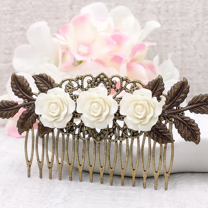 Ivory Rose Hair Comb - Etsy