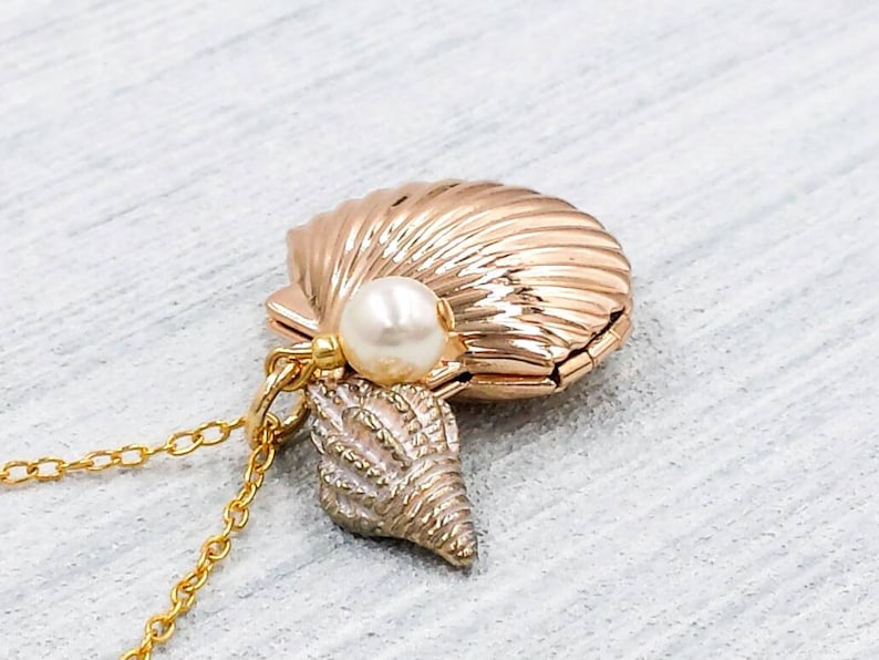 Seashell Locket Necklace Gold Sea Shell Pendant Necklace - Etsy