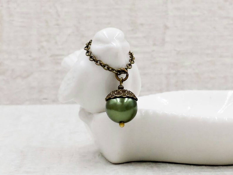 Acorn Necklace 15 Colors Acorn Pearl Pendant Woodland | Etsy