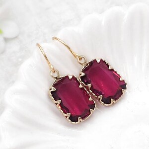 Magenta Glass Crystal Earrings Fuchsia Purple Earrings Rectangle ...