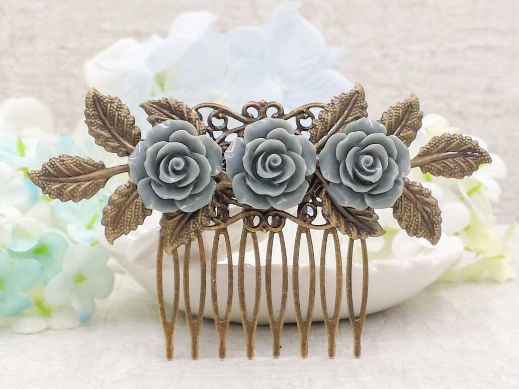 Navy Blue Hair Comb Dark Blue Rose Hair Comb Something Blue | Etsy