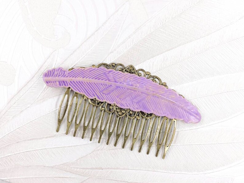 Feather Comb 3 Colors Verdigris Patina Large Feather Hair - Etsy