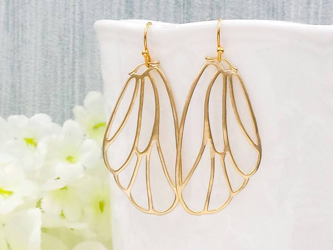 Gold Wing Earrings Lightweight Filigree Earrings Cicada Wings Butterfly ...