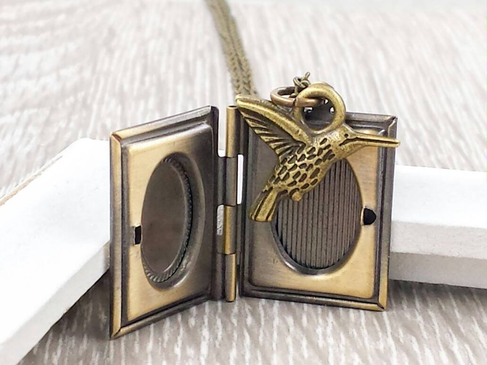 Bird Locket Necklace Bird and Book Necklace Romantic Vintage | Etsy