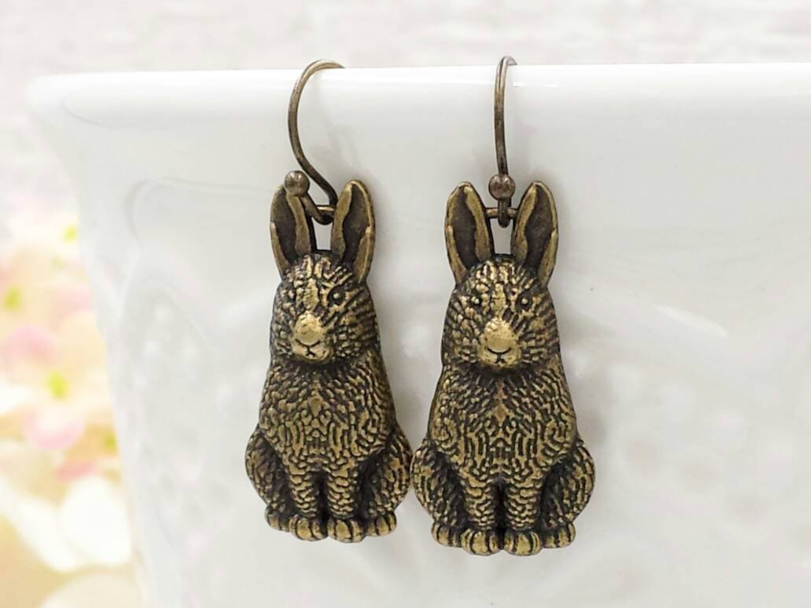 Rabbit Earrings Bunny Earrings Antiqued Brass Rabbit Earrings | Etsy