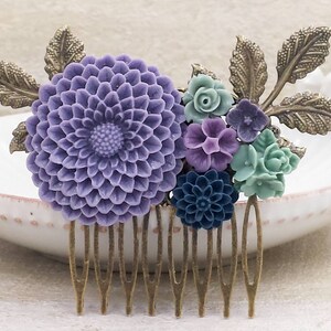 Purple Bridal Comb Purple Peony Dahlia Flower Comb Lavender - Etsy