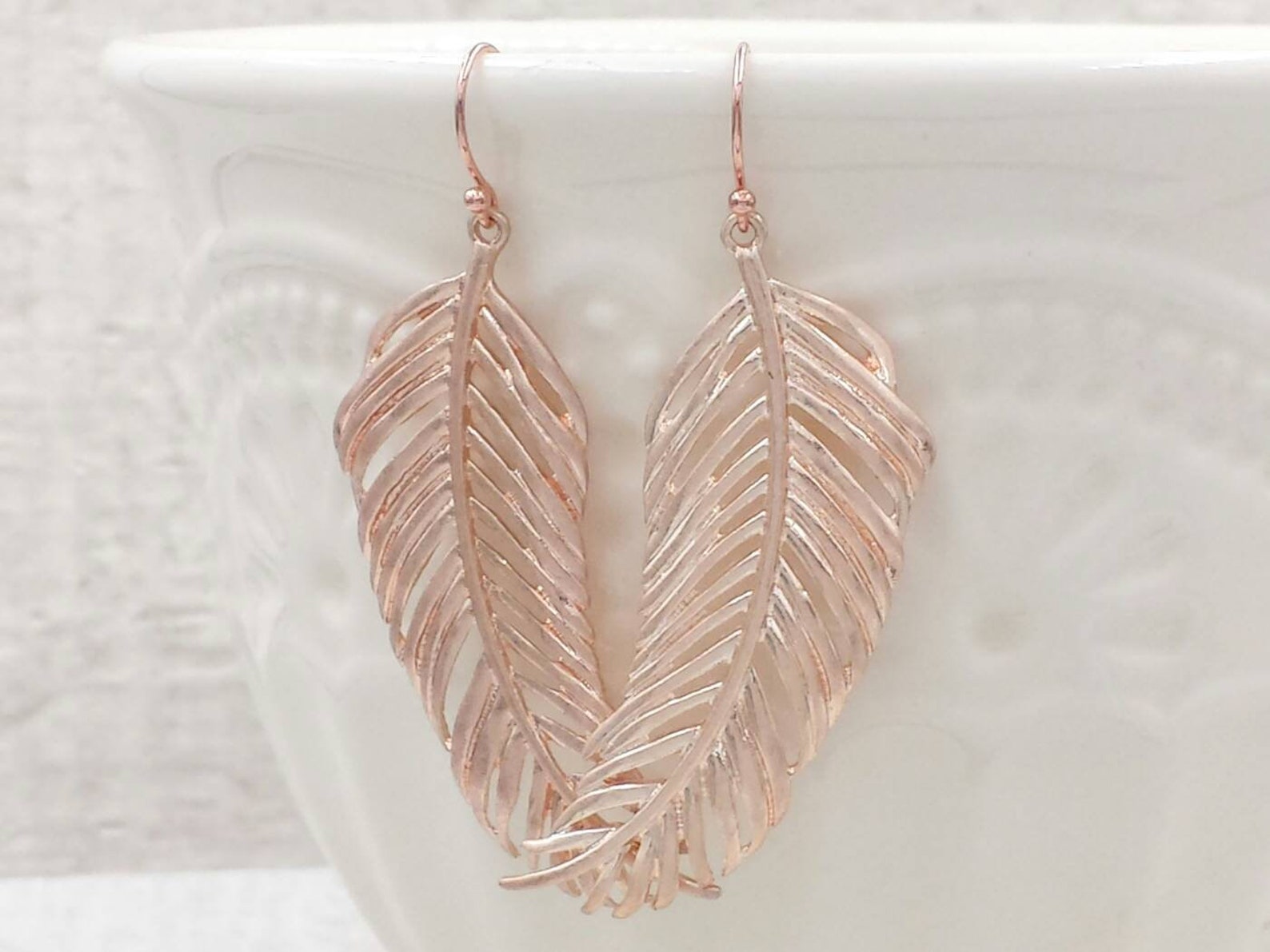 Leaf Earrings Rose Gold Fern Earrings Leafy Branch Earrings - Etsy