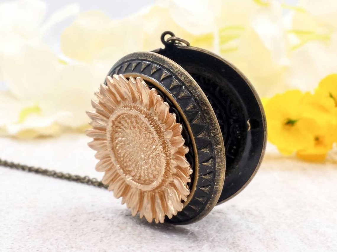Sunflower Locket Necklace Sunflower Necklace Large Round - Etsy