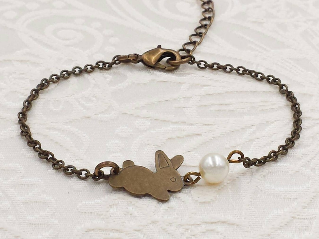 Rabbit Bracelet- Bunny Crystal Pearl Woodland Garden Jewelry Country ...