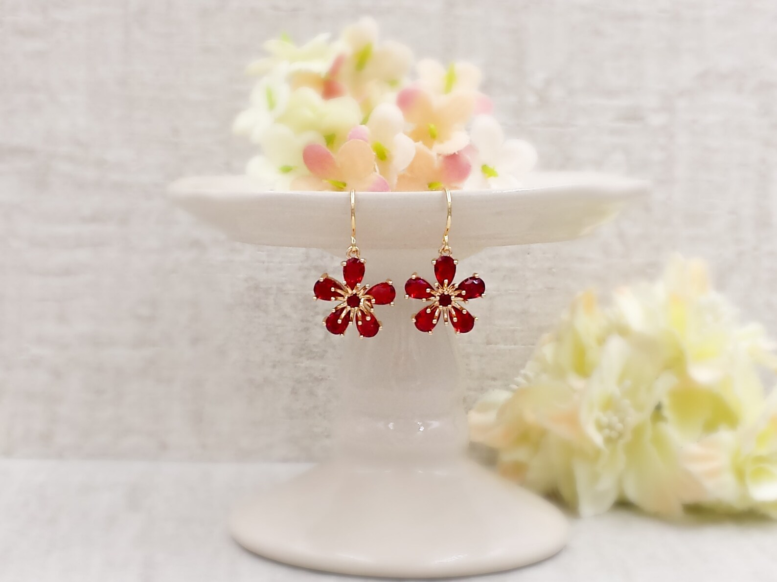 Ruby Flower Earrings- (4 Colors) Simulated Garnet Red Glass Crystal ...