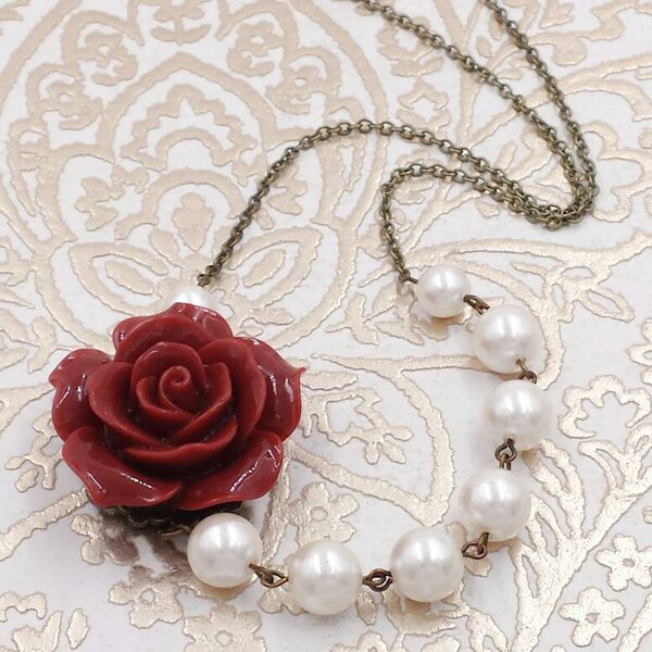Red Rose Necklace - Etsy