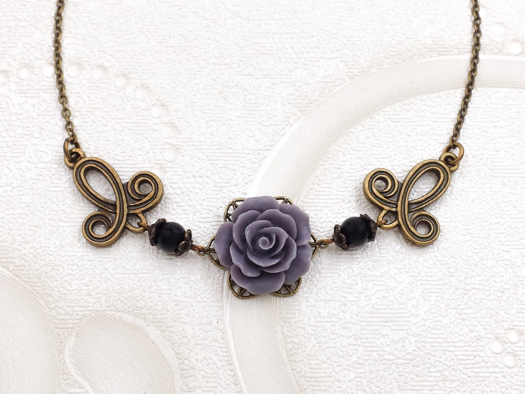 Purple Rose Necklace Lavender Purple Victorian Jewelry Antiqued ...