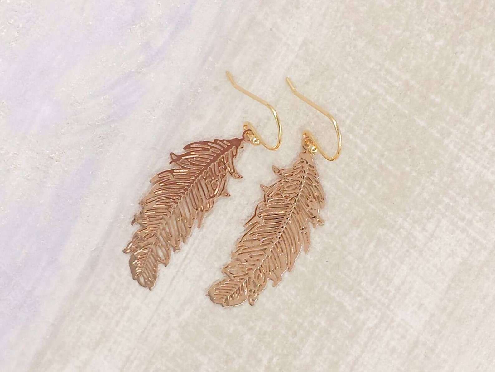 Gold Feather Earrings Gold Feather Earrings Minimalist | Etsy