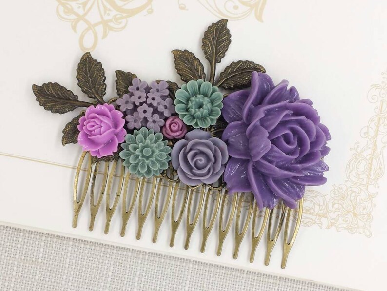 Purple and Blue Hair Comb Fuchsia Violet Rose Hair Accessory - Etsy