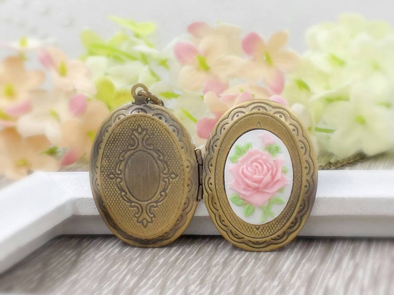 Flower Cameo Locket 2 Colors Pink Flower Cameo Necklace Blue - Etsy