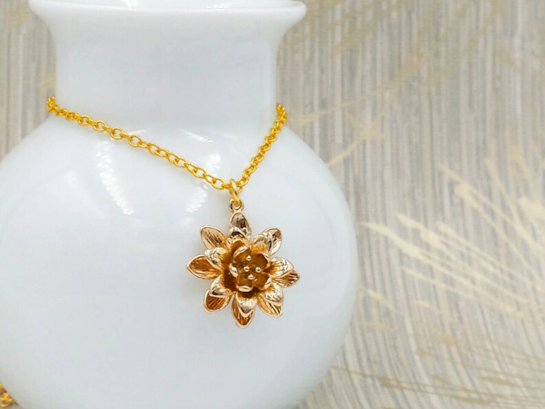Gold Lotus Flower Necklace Gold Flower Necklace Yoga Lotus | Etsy